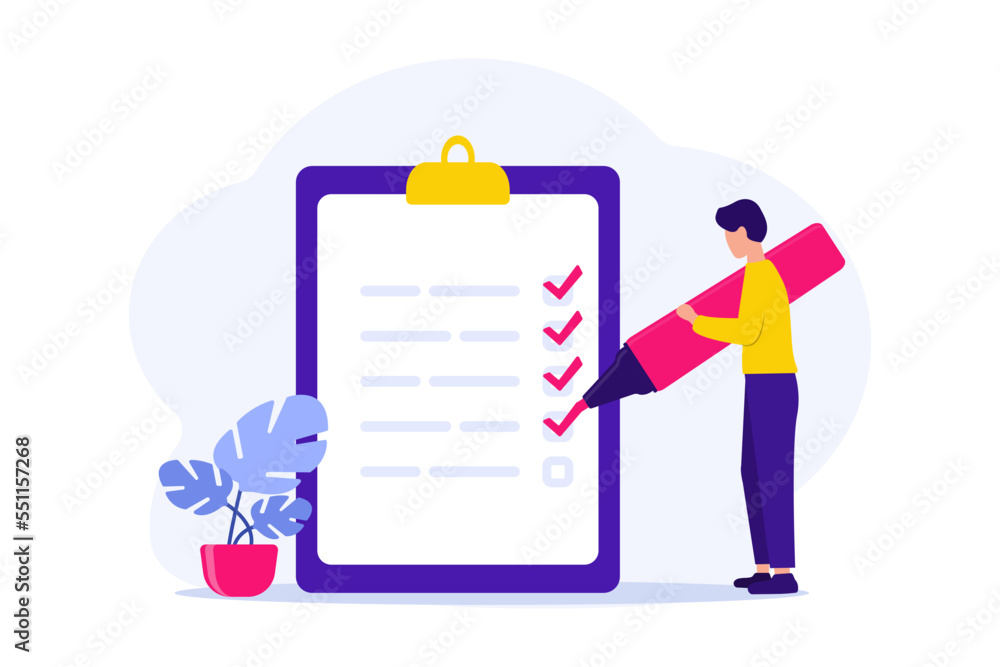 To do list and planning checklist concept. Man holding giant marker at ...