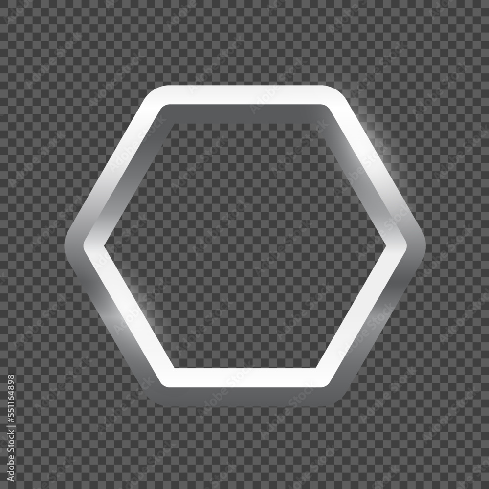 Silver hexagon frame for picture on transparent background. Blank space ...