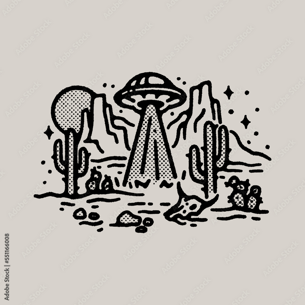 Vintage Western Country UFO Alien Desert Cactus, Stars and Bull Skull ...