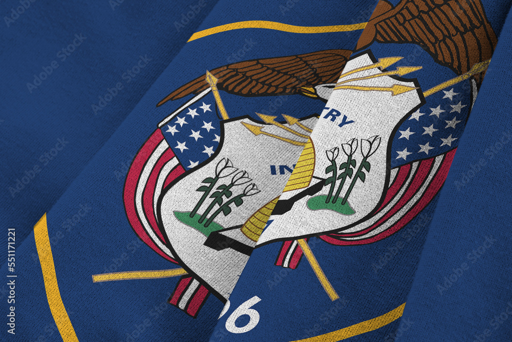 Utah US state flag with big folds waving close up under the studio ...