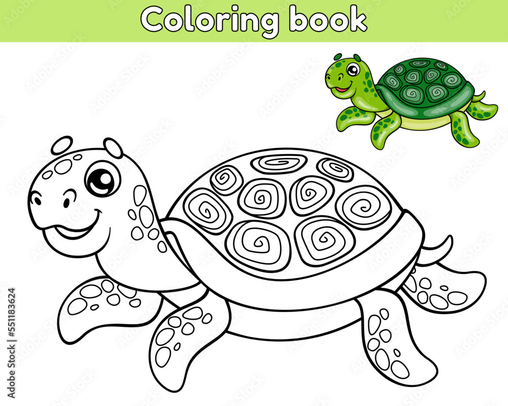 Coloring book for kids. Cartoon turtle. Contour of sea animal. Vector ...
