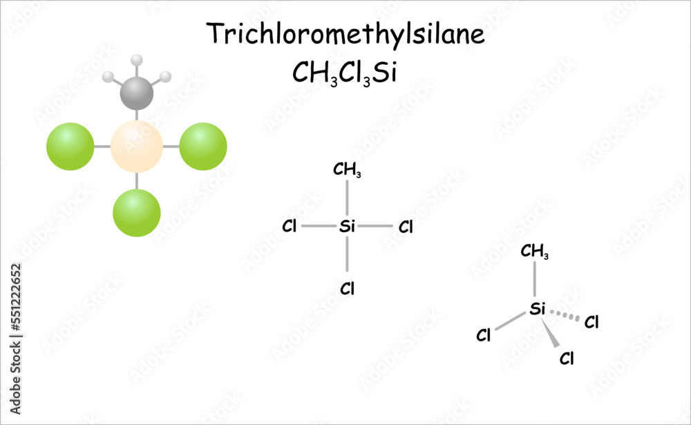 Stylized Molecule Model Structural Formula Of Trichloromethylsilane Raw Material For Silic Acid