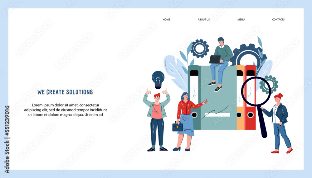 Website mockup on business team and partnership topic with characters ...