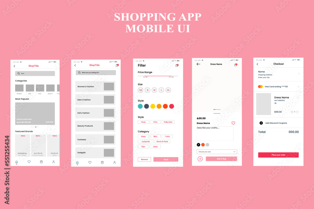 Online shopping UI design screens for mobile app templates buyers ...