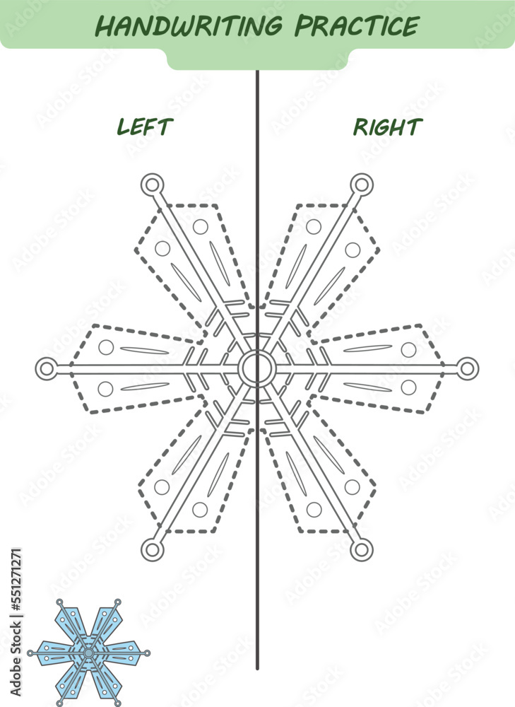 Draw and color a nowflake. Handwriting practice sheet for both hands ...