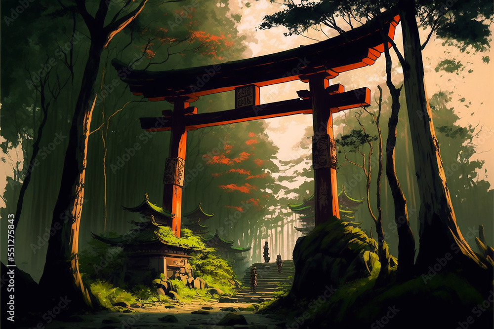 Illustration Stock Torii, Japanese Gate, Torii Forest Background ...
