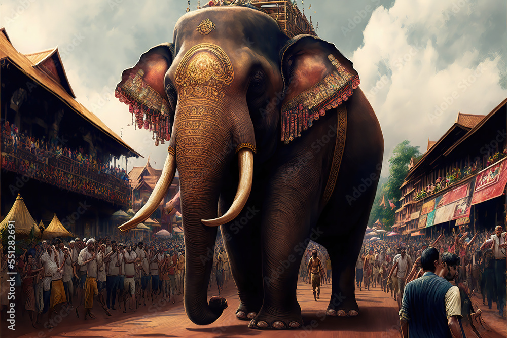 AI generated image of the Thrissur Pooram elephant festival in Kerala ...