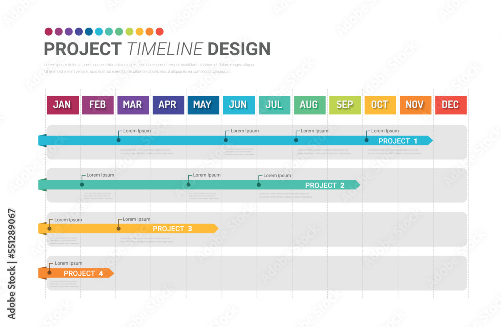 Project schedule year chart, overview planning timeline vector diagram ...
