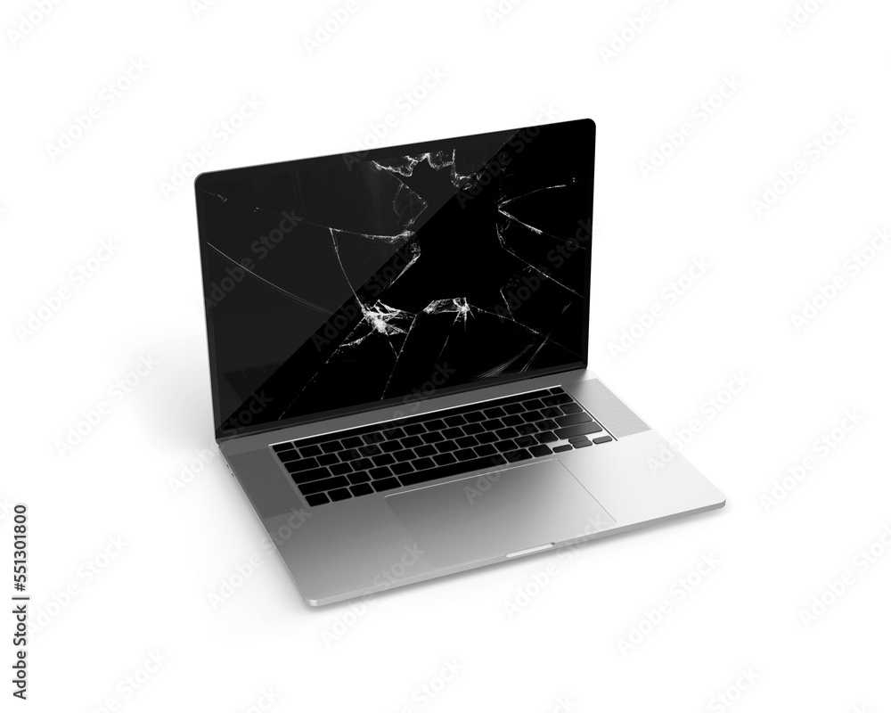 Broken Screen Laptop isolated on white background - Smashed Cracked ...