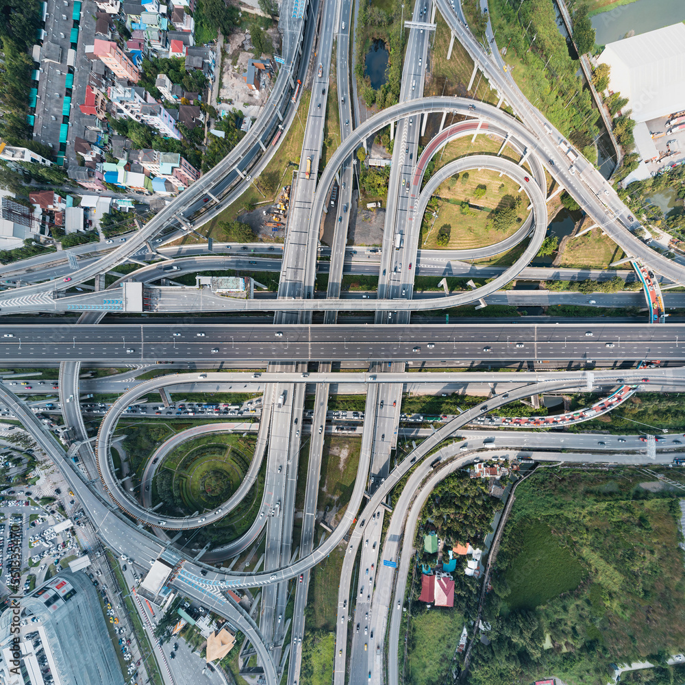 Multilevel junction motorway top view, Road traffic an important ...