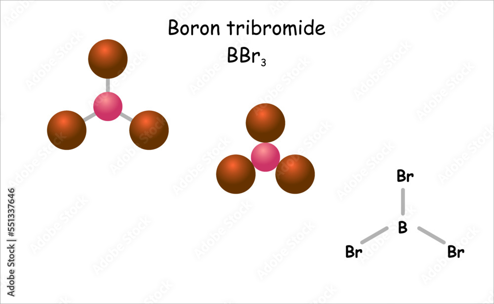 Stylized molecule model/structural formula of boron tribromide. Use for ...