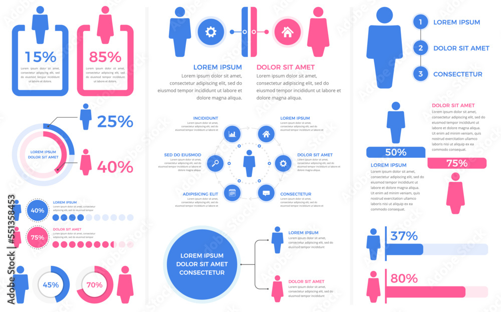 Population - demography infographic elements - diagrams, statistics ...