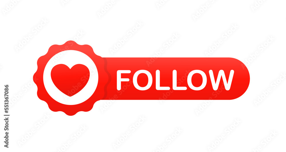 Follow button with heart icon and mouse cursor, mobile app, website ...