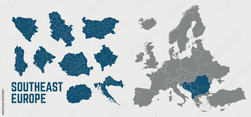 Southeast Europe map. Balkans map Serbia, Croatia, Bulgaria, North ...