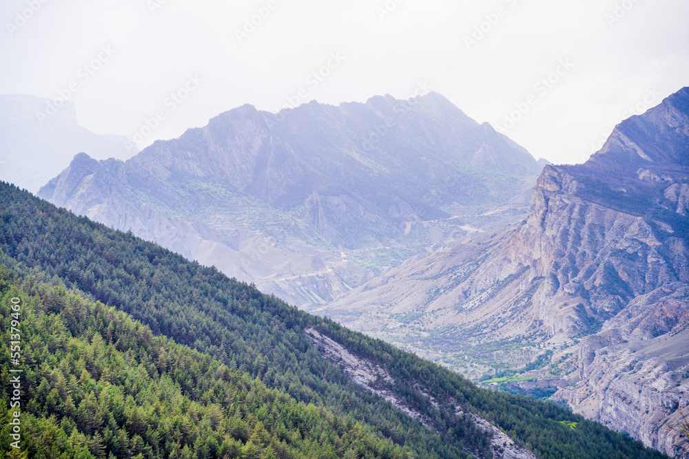 mountains of dagestan and a beautiful relief mountainous area with ...