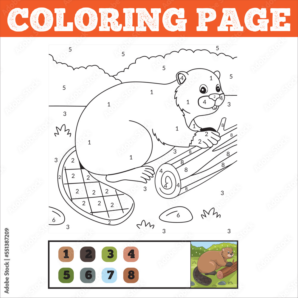 Number coloring page for children. Cute cartoon tiger. Jungle animals ...
