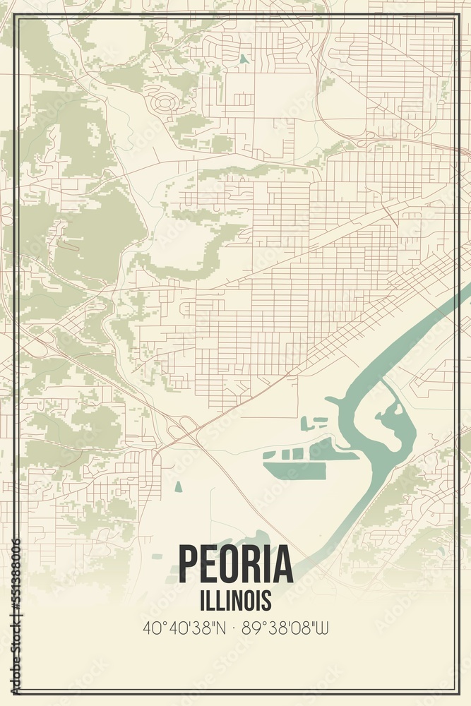 Retro US city map of Peoria, Illinois. Vintage street map. Stock ...