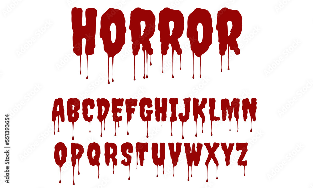 Creepy horror alphabet with dripping letters, red halloween abc on ...