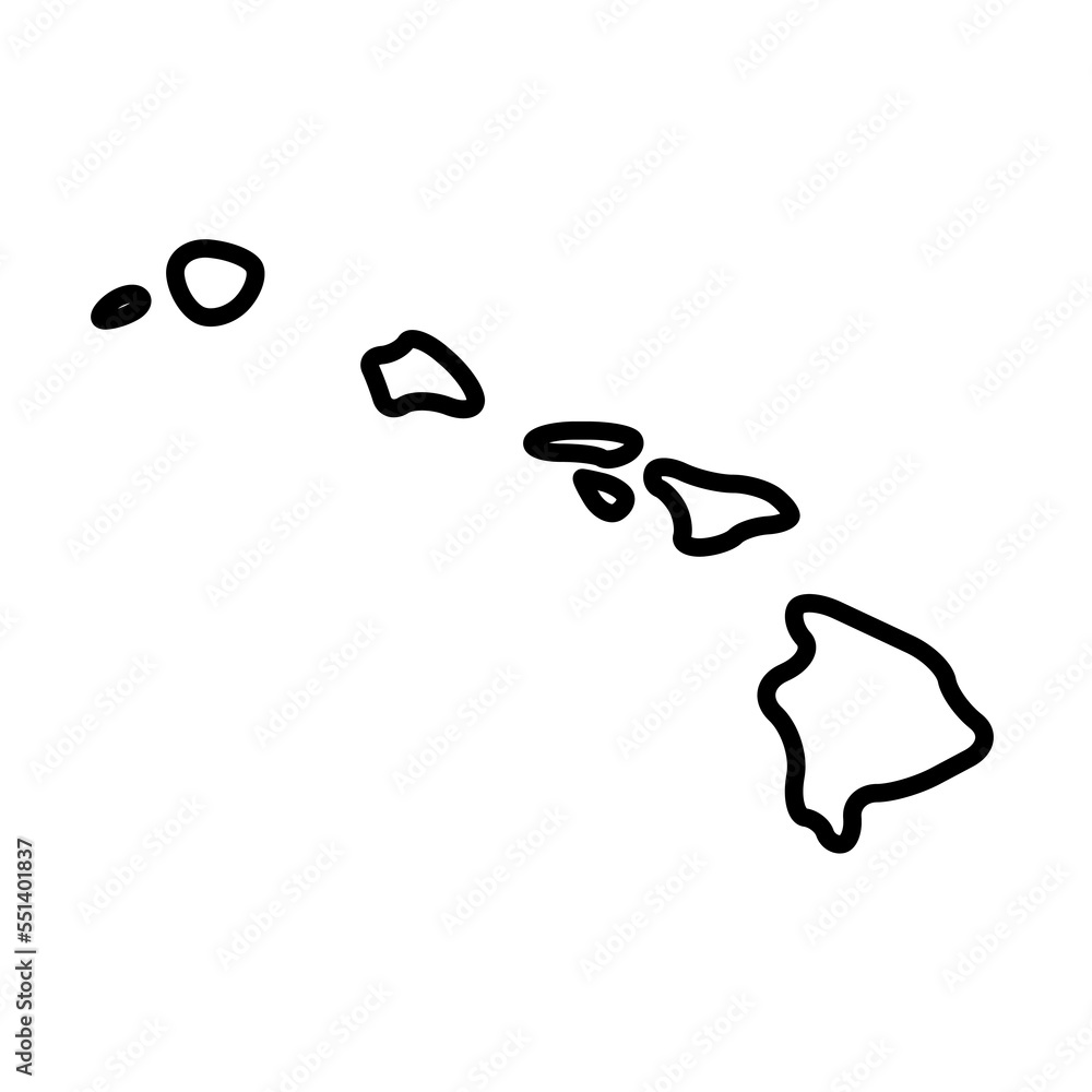 Hawaii state of United States of America, USA. Simplified thick black ...