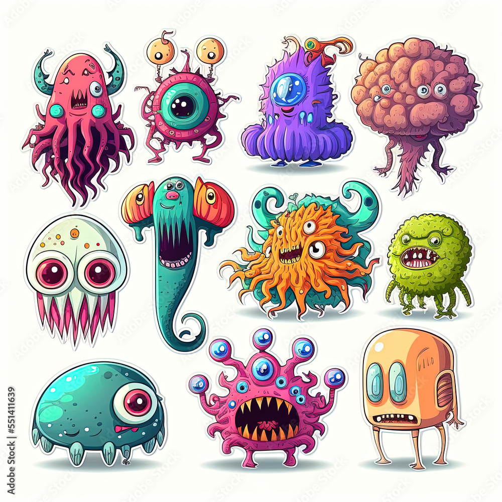 set of cartoon monsters illustration sprite sheet style Stock ...