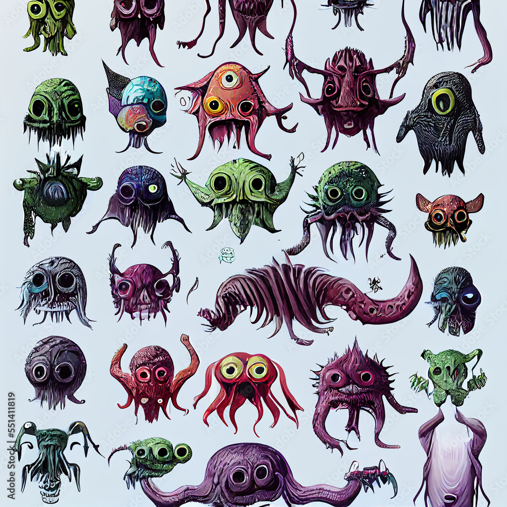 set of cartoon monsters illustration sprite sheet style Stock ...