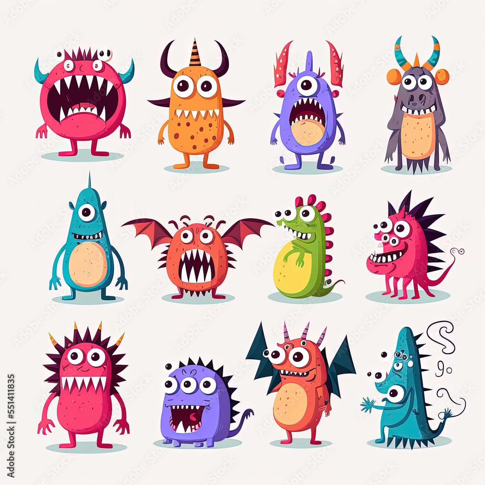 set of cartoon monsters illustration sprite sheet style Stock ...