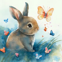 Cute Rabbit And Butterflies Art Free Stock Photo - Public Domain Pictures