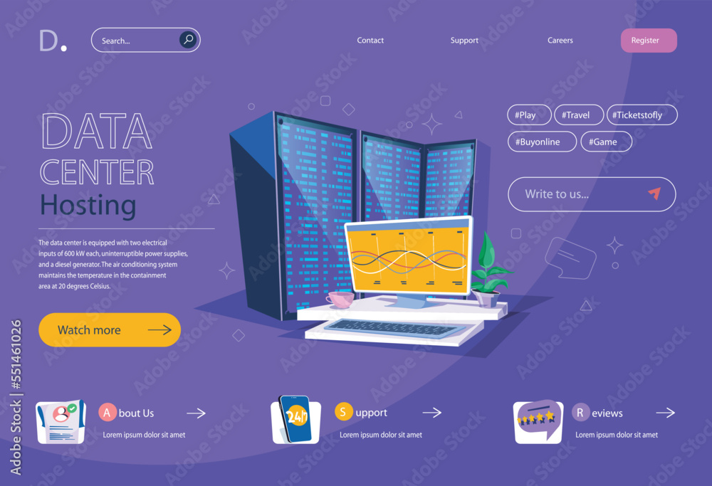 Data center concept in flat cartoon design for homepage layout. Data ...
