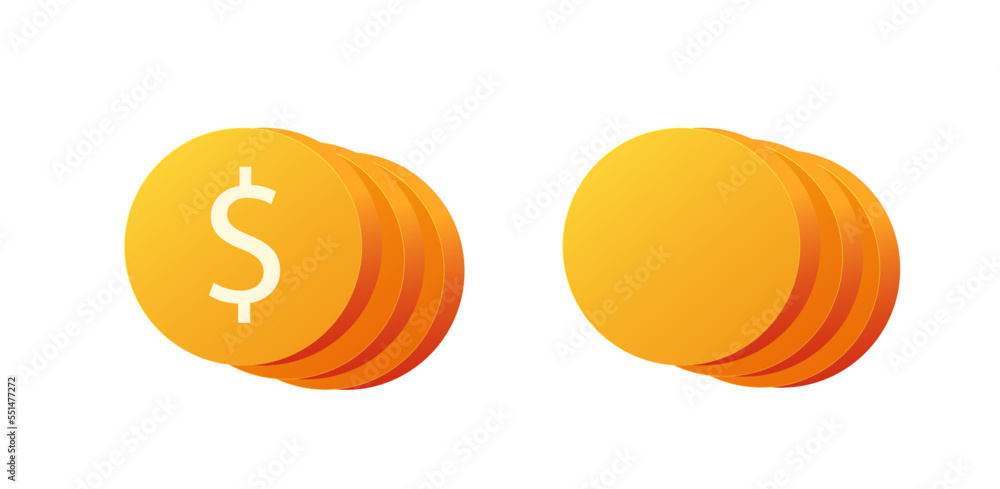 Coin golden icon stack vector, blank 3d money cash penney currency ...
