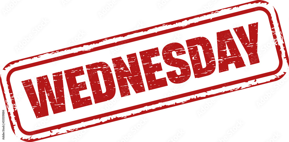Wednesday rubber stamp. Vintage old red color texture frame, Wednesday ...