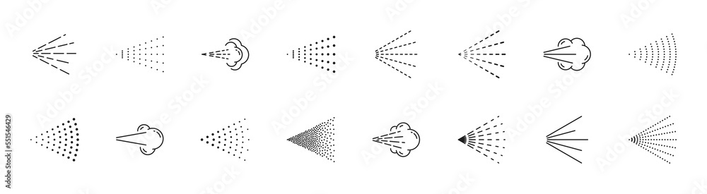 Vector de Stock Spray icons. Water, perfume or gas outline pictograms ...