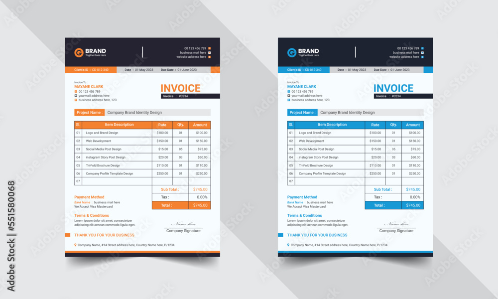 Invoice template design, Invoicing quotes, money bills, price invoices ...