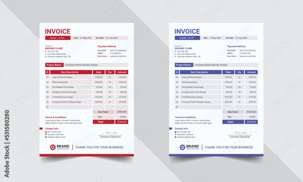 Invoice template design, Invoicing quotes, money bills, price invoices ...
