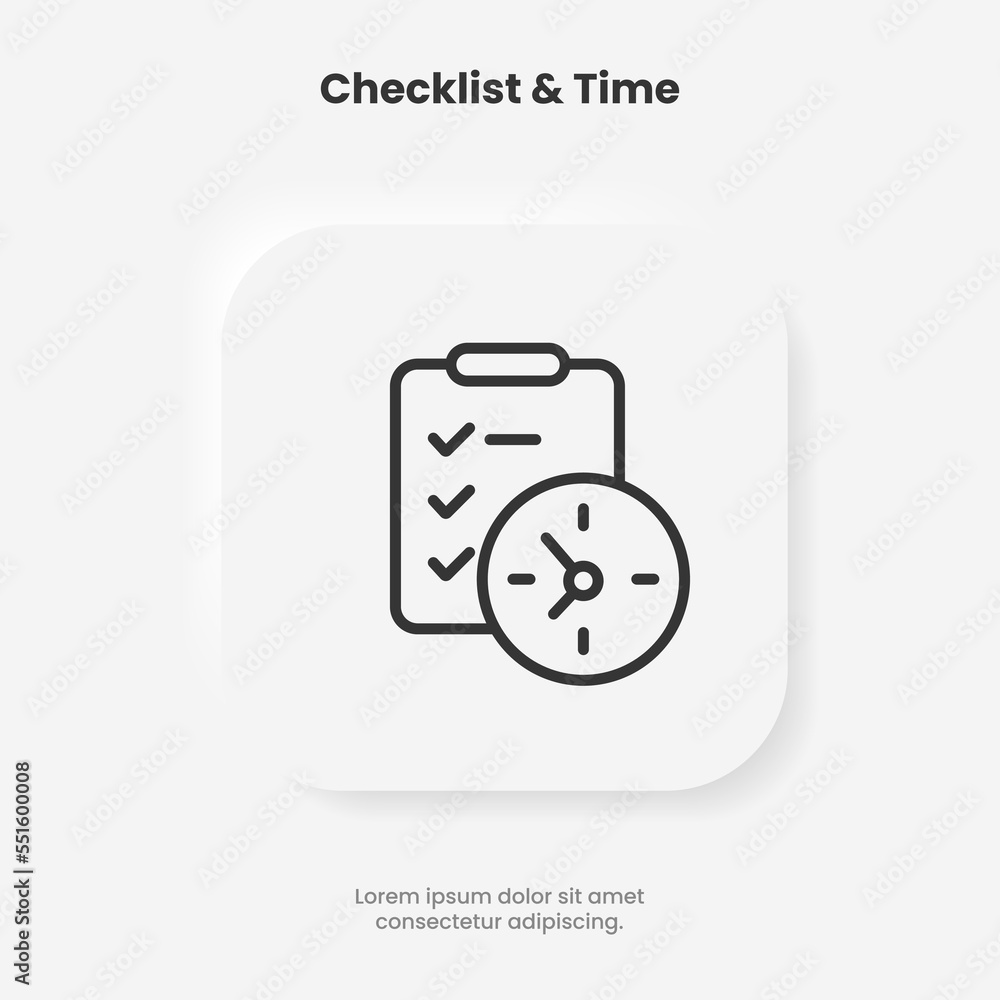 Vector de Stock 3d checklist icon. Tasks and time. Clipboard icon. Task ...