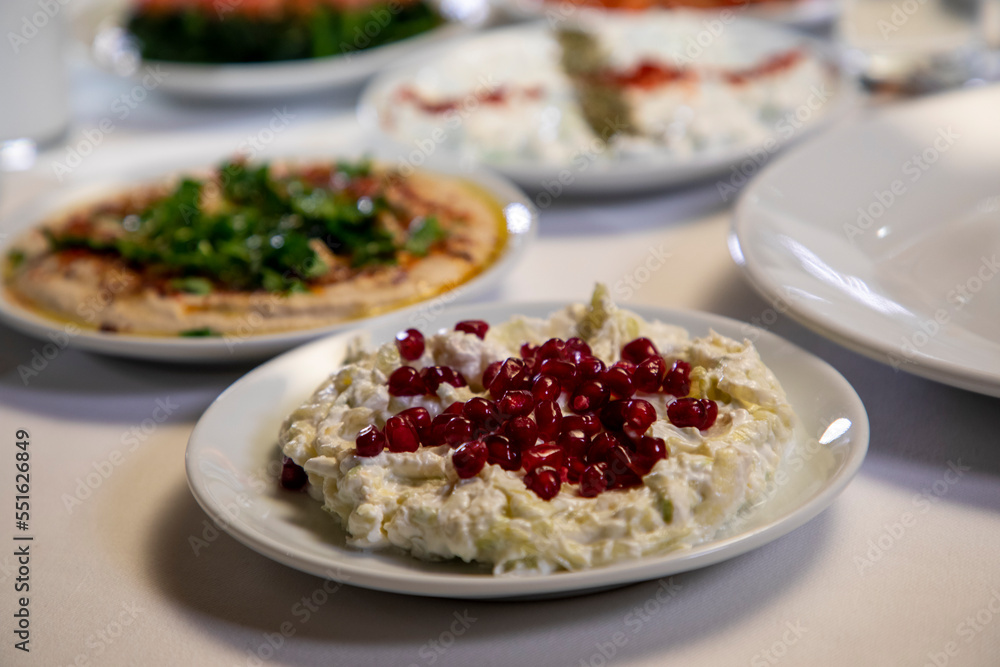 Tarsus style pomegranate zucchini with yogurt. Ocakbasi, raki and kebab ...