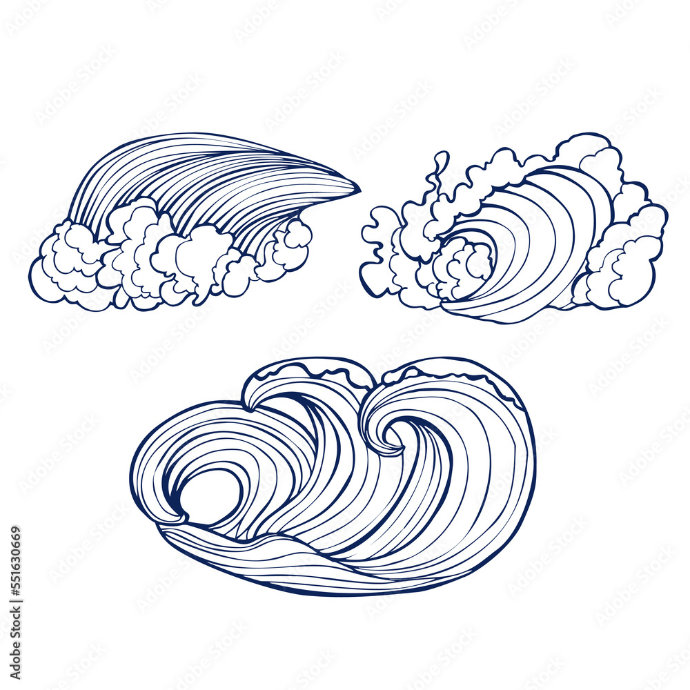 Graphic Hand Drawn Sea Waves Stock Vector | Adobe Stock