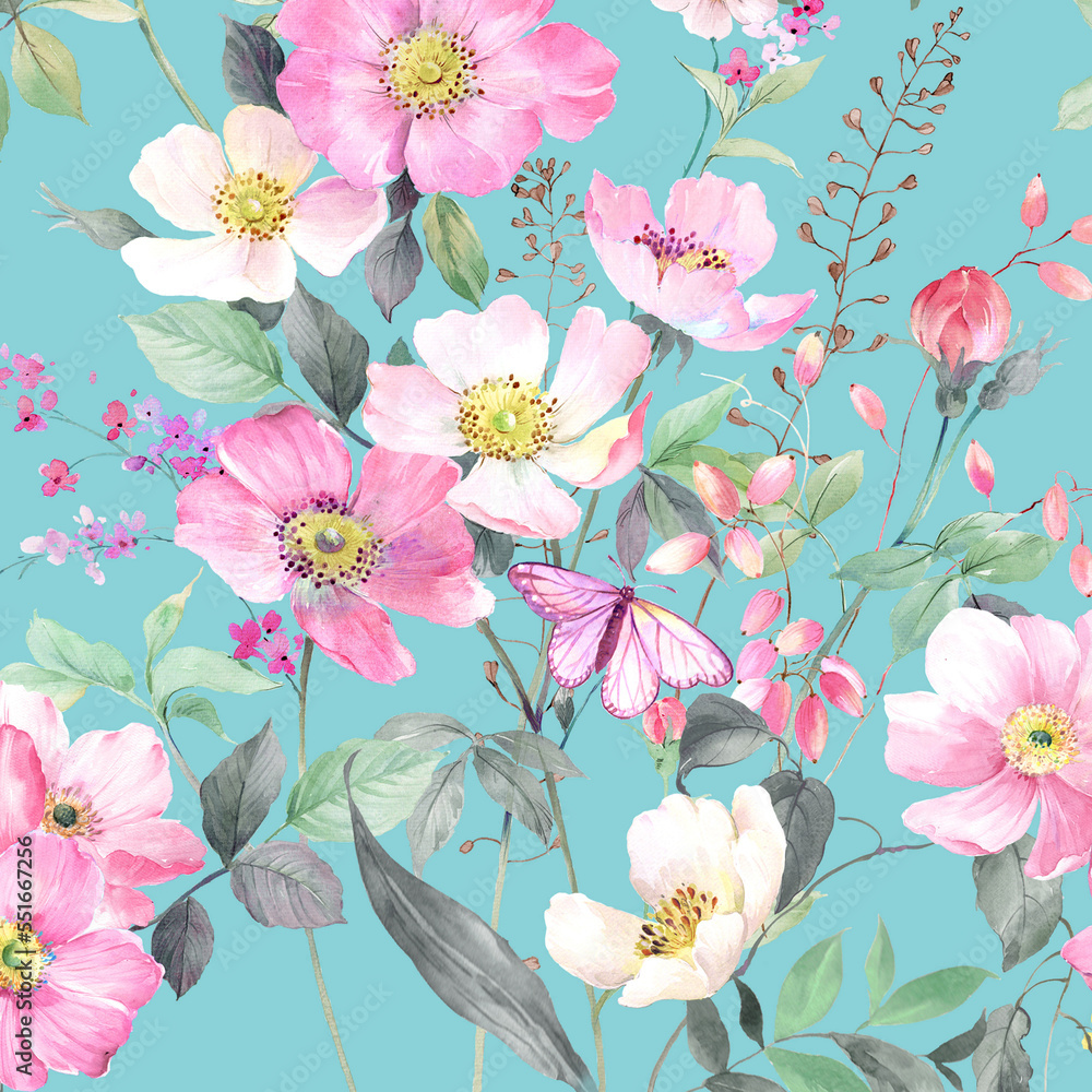 Watercolor flower butterfly rose peony Stock Illustration | Adobe Stock