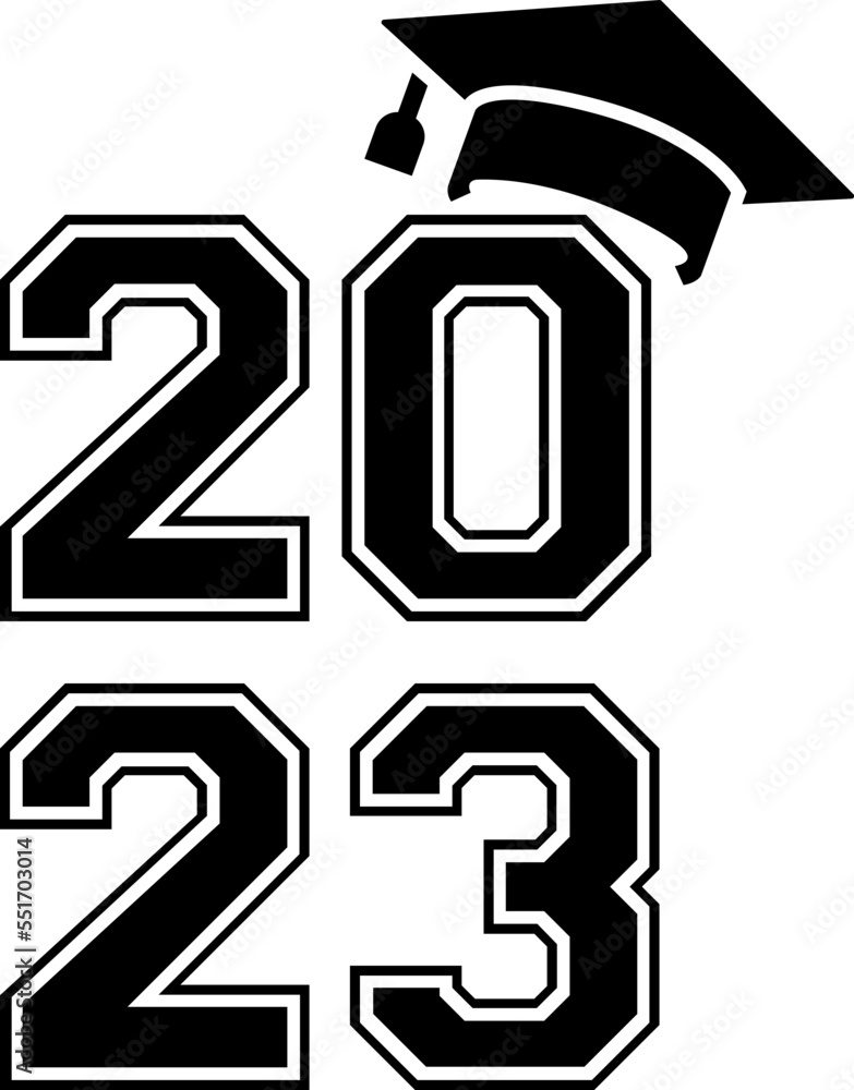 2023 Graduation Cap SVG Class of 2023 black and white design template ...