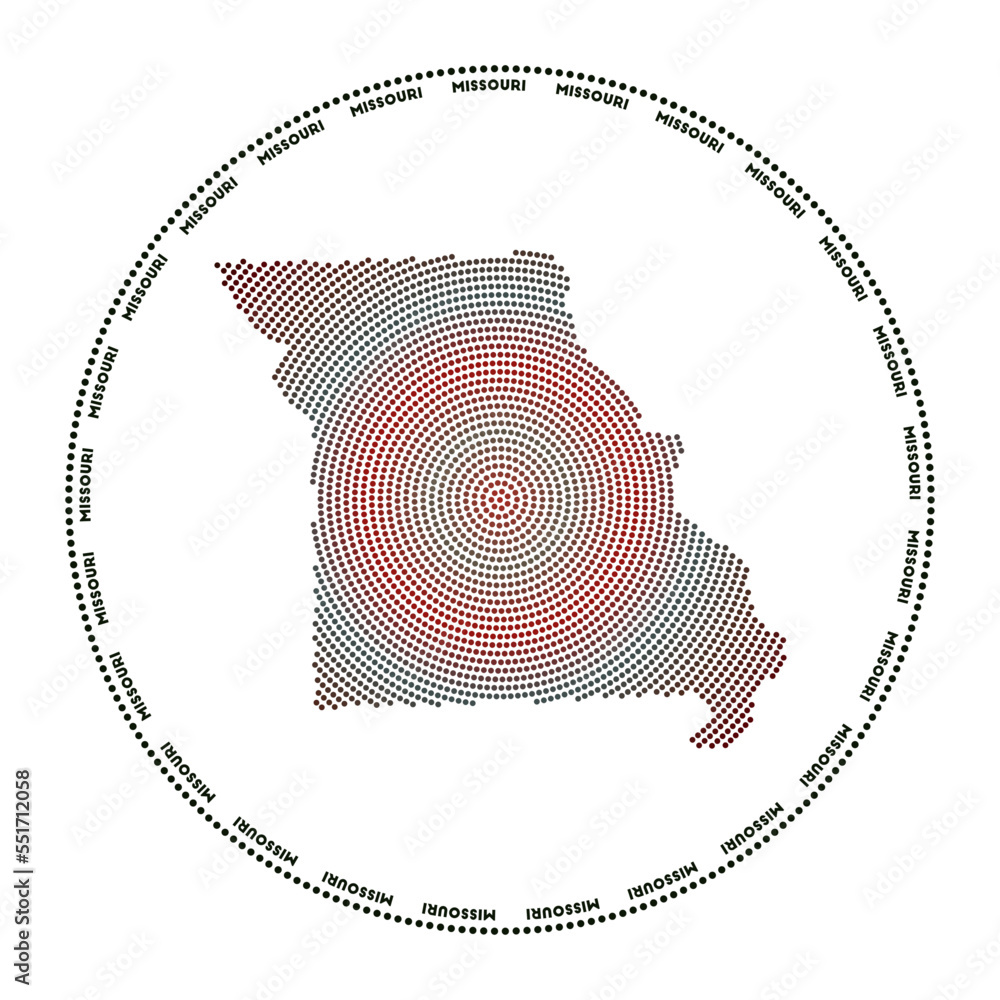 Missouri round logo. Digital style shape of Missouri in dotted circle ...