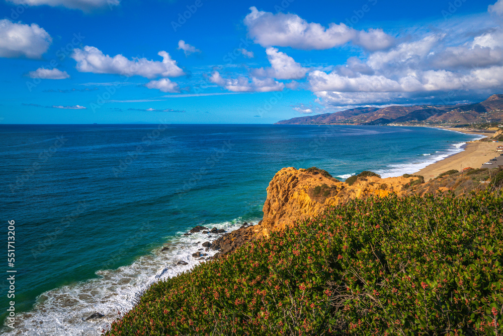 Panoramic Point Dume promontory seascape of Zuma Beach, Malibu ...