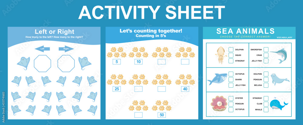 Educational printable worksheet. Activity sheet for children with sea ...