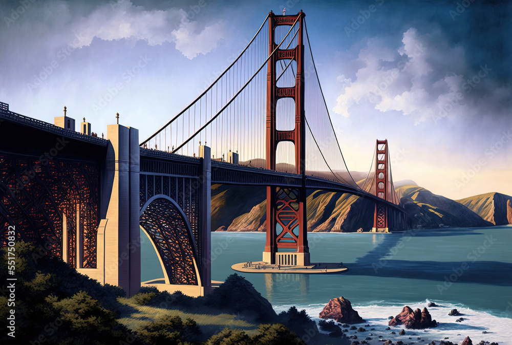 Vertical picture of the USA's Presidio and Golden Gate Bridges ...