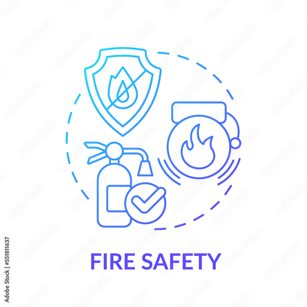 Fire safety blue gradient concept icon. Emergency preparedness. Measure to avoid occupational ...