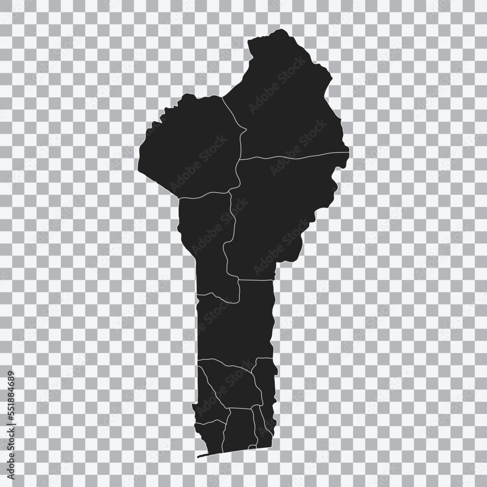 Political map of the Benin isolated on transparent background. High ...