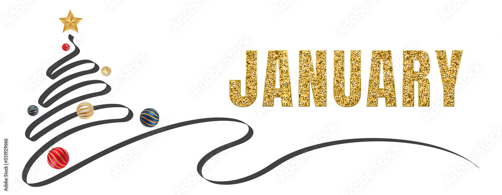 january in Happy New Year banner template with copy space. light bulbs ...