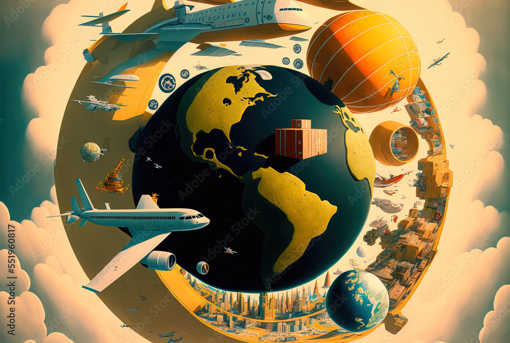 Ilustración de Stock depicts the planet encircled by parcels, a flying ...