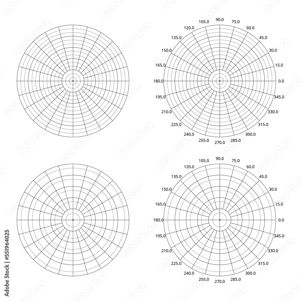 Polar Grid Isolated On White Background. Polar Coordinate Circular Grid And Graph Template ...