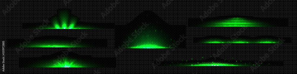 Realistic set of neon green light line dividers png isolated on ...