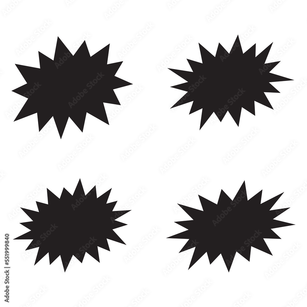Black bursting star shapes. Set of comic splash, explosion, burst, bang ...