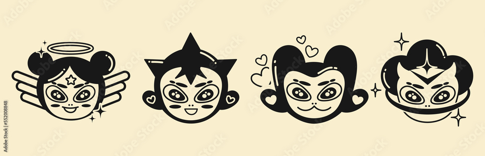 Future retro cartoon character in Y2K style. Cyber girls with stars for ...